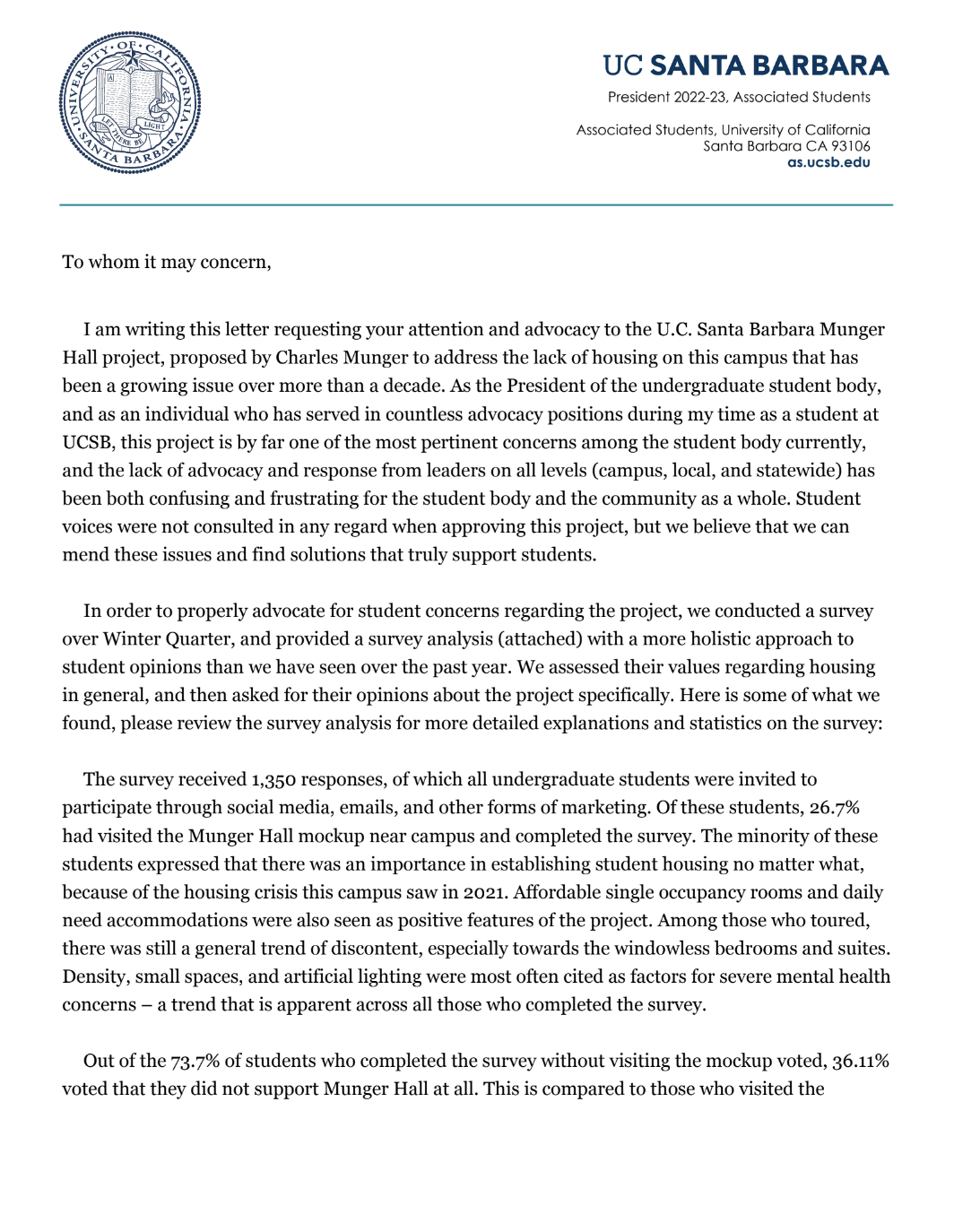 MungerHallLetter-1 - A.S. Office of the President